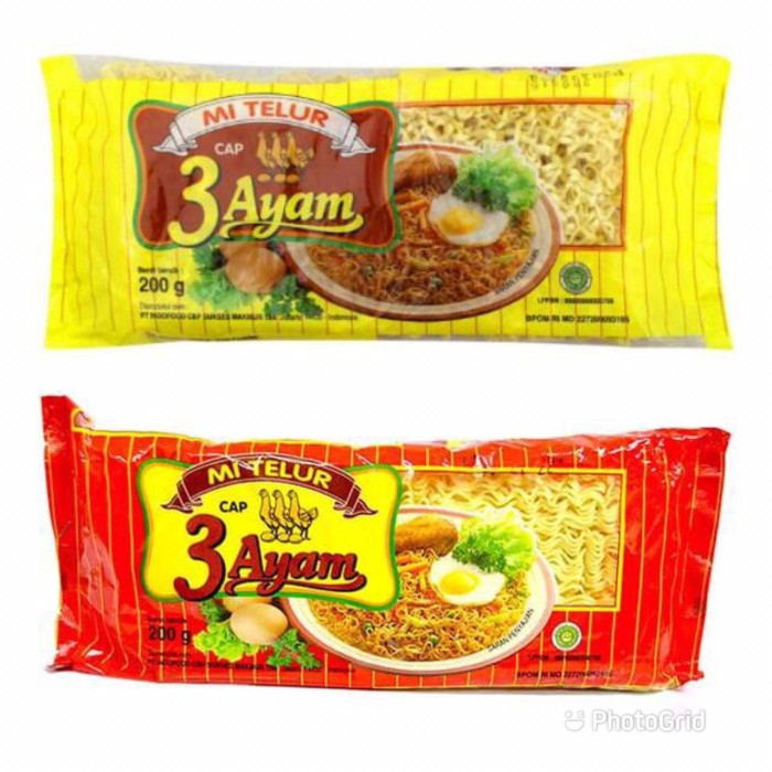 Jual Mie telur cap 3 ayam merah/kuning 200 gr | Shopee Indonesia