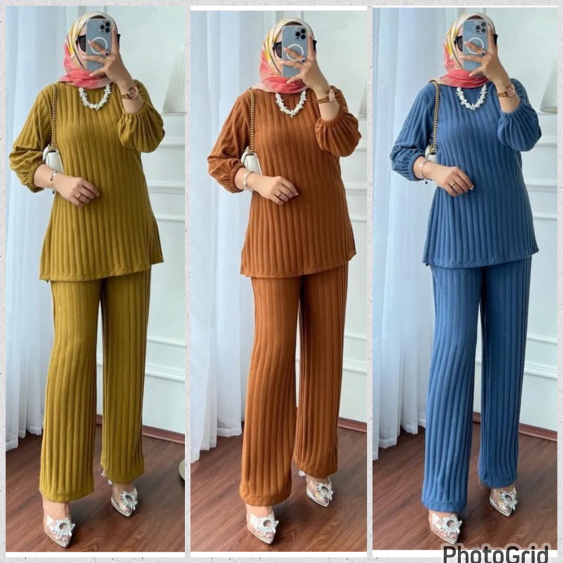 Jual [SIAPKIRIM]denolla set setcel kaos knit tangan karet setelan ...