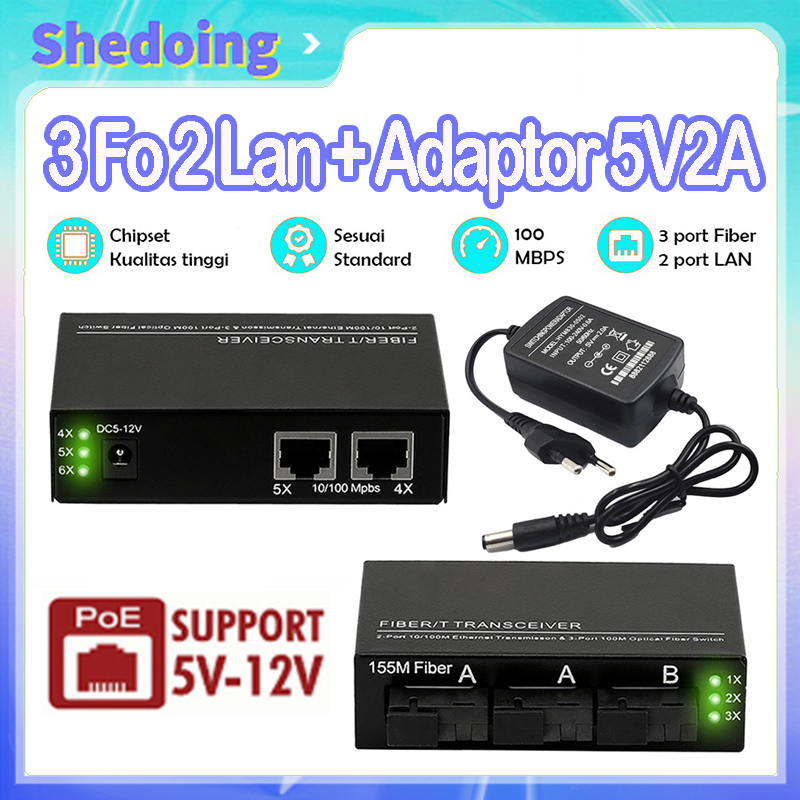 Jual [POE] Media Converter 3 Fo 2 Lan 3F2E Htb 3 Fo 2 Lan Fiber Optik Ethernet Switch 2 Rj45 3 ...
