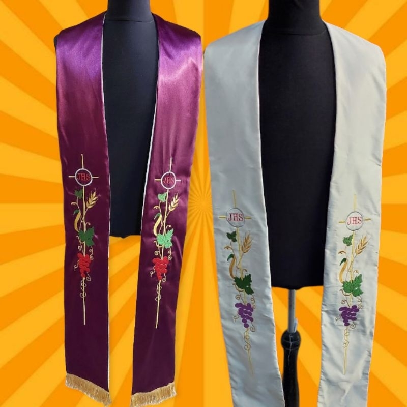 Jual Stola Luar Imam Romo Katolik/Bordir Salib Gandum Anggur/Stola Luar ...