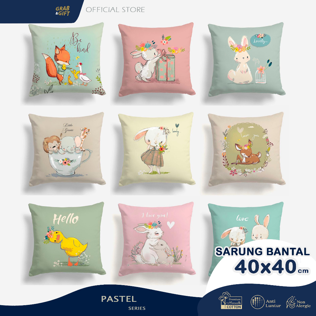 Jual SARUNG Bantal Sofa Print Motif Lovely Pastel Bunny Fox Duck 40x40 ...
