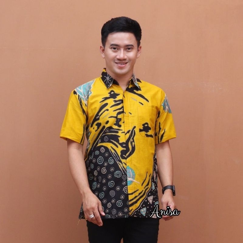 Jual Baju Batik kemeja pendek serian kuning/Batik kemeja Panjang Pendek ...