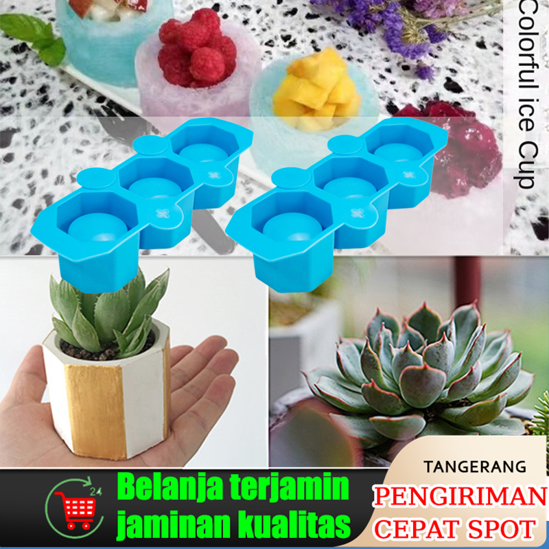 Jual 【Silikon 3 Hole】Bulat Geometris Poligonal Beton Pot Bunga Vas ...
