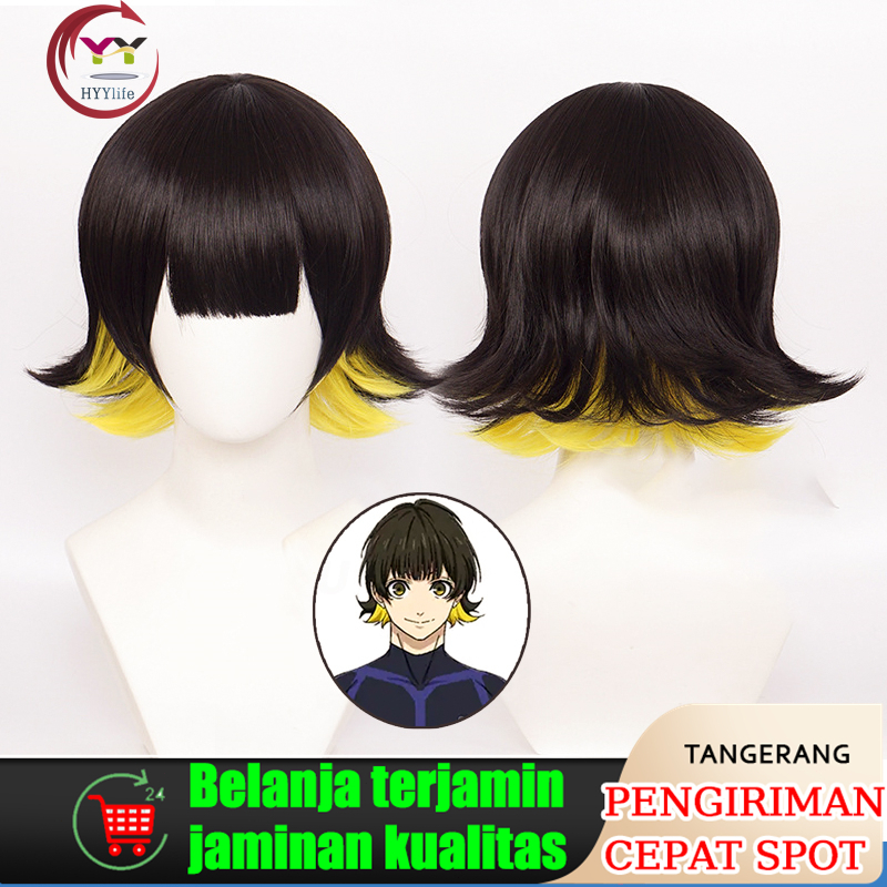 Jual Anime Blue Lock Bachira Meguru Cosplay Wig Hitam Kuning Ombre ...