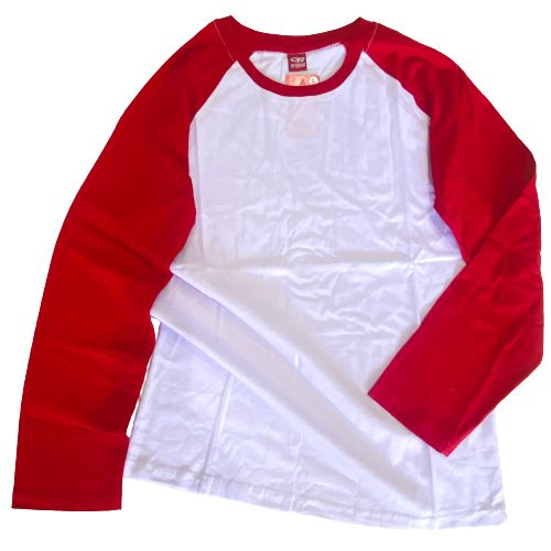 Jual Kaos Oblong Polos Reglan Raglan Panjang Putih-Merah Ukuran M L XL ...