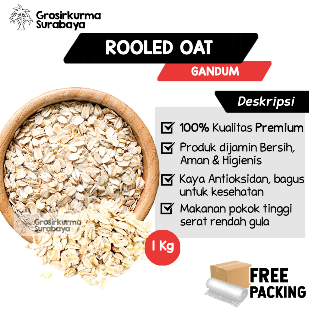 Jual ROLLED OAT Oatmeal 1KG Sarapan Sehat Gandum Rendah Gula Bagus ...