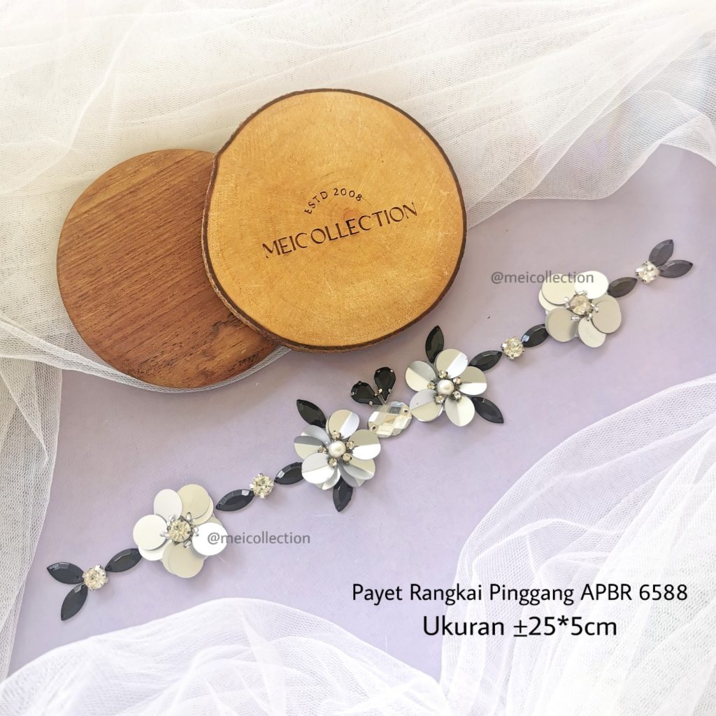 Jual payet rangkai bunga permata 3d APBR 6588 black hitam clear putih ...