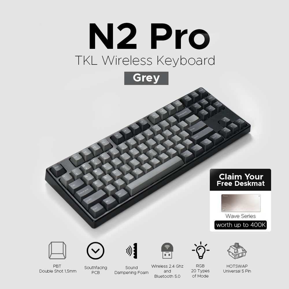 Jual Noir N2 Pro Grey - TKL Wireless Mechanical Keyboard | Shopee Indonesia