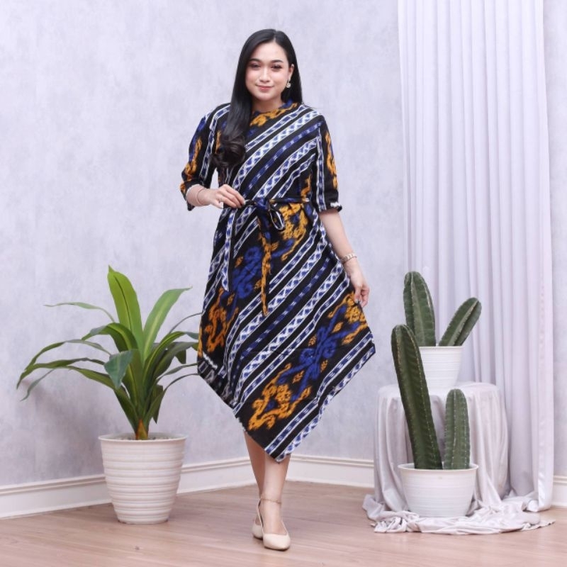 Jual Dress Lancip Wanita Motif Tenun Troso Batik Kondangan | Shopee Indonesia