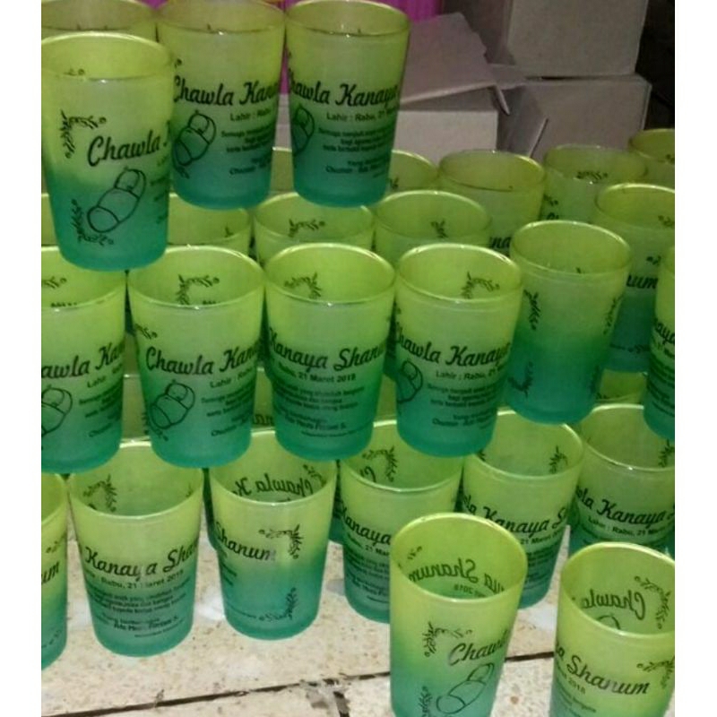 Jual souvenir gelas H10 warna POmin 100pcs+sablon custom+kemasan ...
