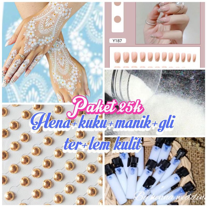 Jual PAKET LENGKAP HENA INSTAN + KUKU PALSU + LEM KULIT + MANIK + GLITER | Shopee Indonesia