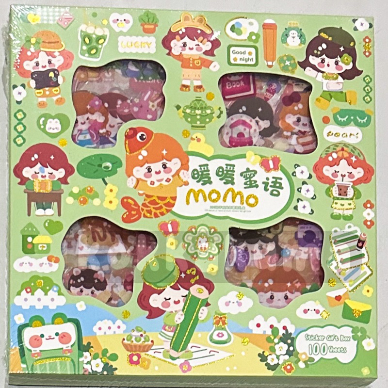 Jual ( KKM ) Sticker Waterproof Sticker Momo Glitter Dapat Box Isi 100 ...