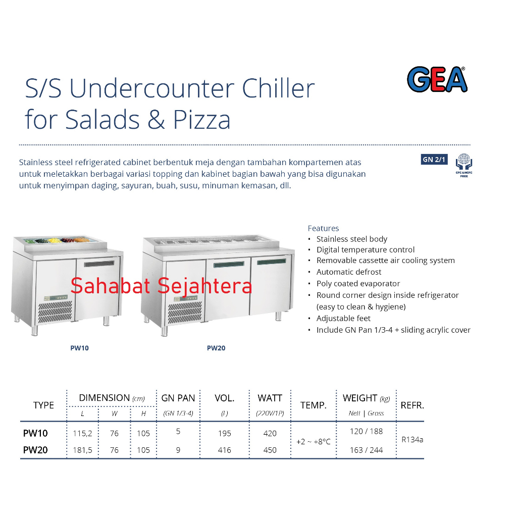 Jual GEA S/S Undercounter Chiller For Salads & Pizza PW-10 / PW-20 ...