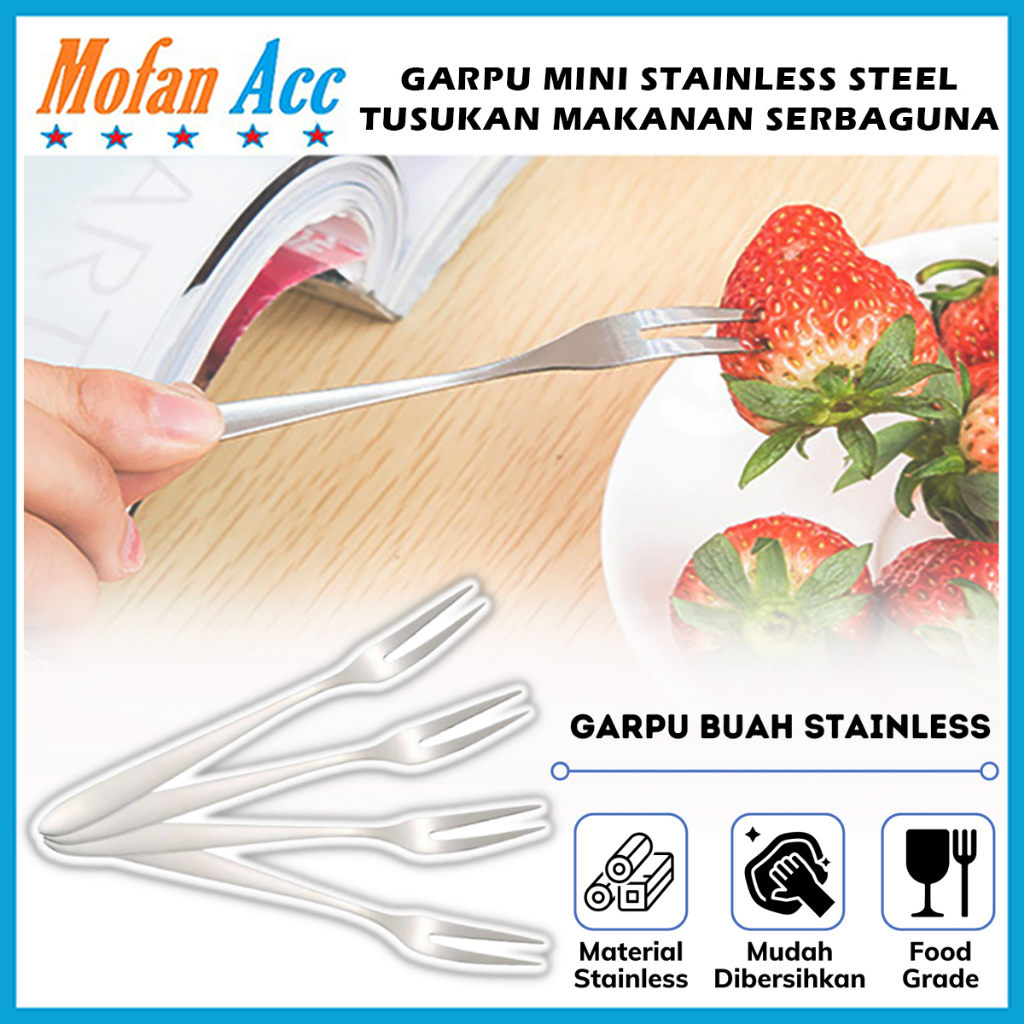 Jual Garpu Mini Stainless Steel Tusukan Dwisula Buah Kue Puding Two ...