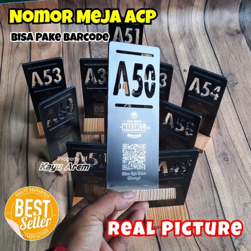 Jual Nomor Meja Cafe ACP Hitam Barcode / Nomer Meja Custom Grafir Logo ...