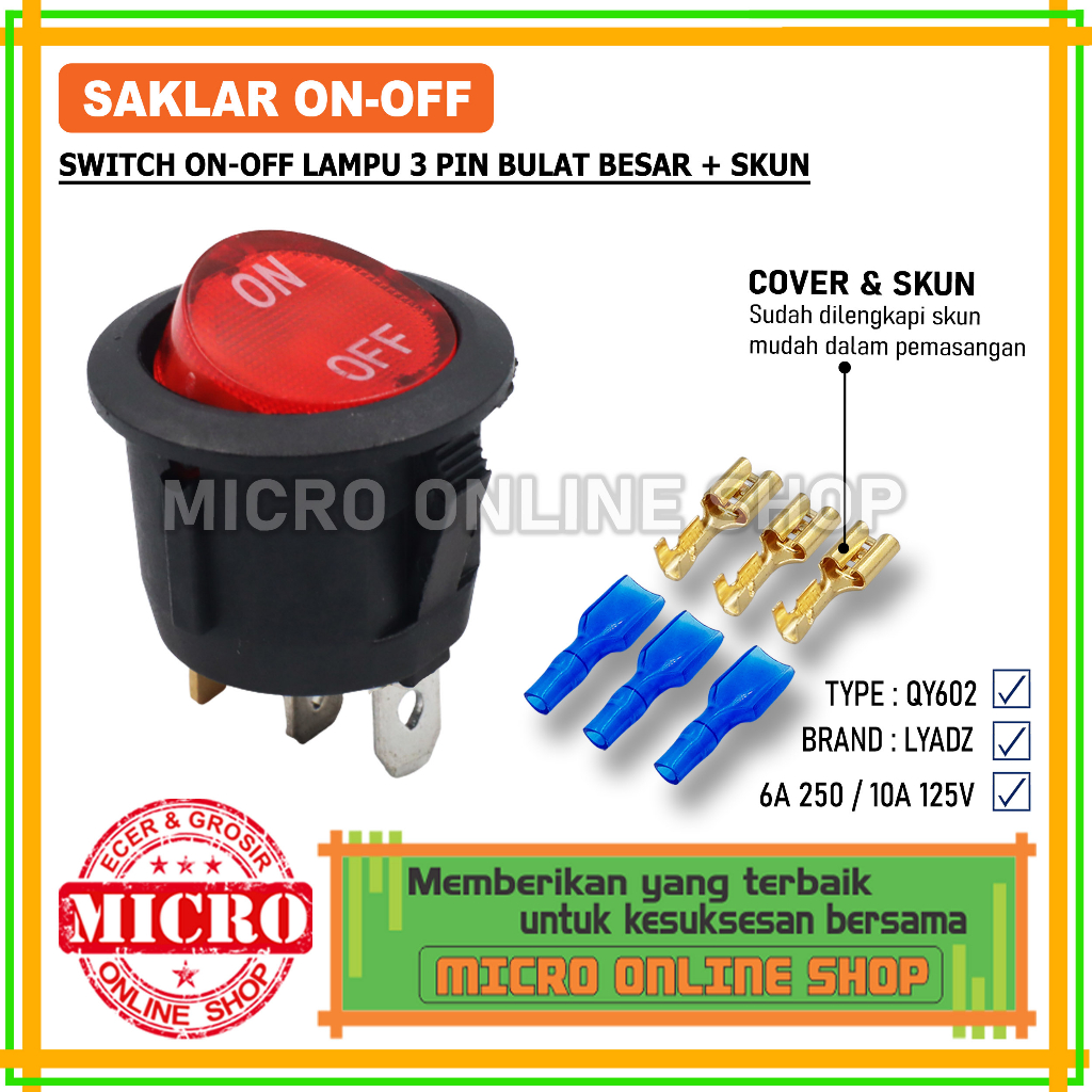 Jual Switch On-Off Lampu 3 Pin Bulat + Skun / Saklar On Off Bulat 3 Kaki | Shopee Indonesia