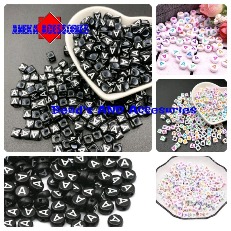 Jual (50Pcs) Manik Huruf Khusus Huruf A. Mote Huruf A.Bahan Membuat ...