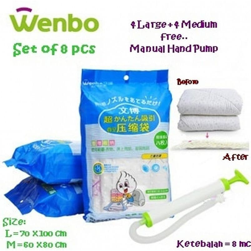 Jual Wenbo Vacuum Bag Set 8 Vacum Bag Vakum Plastik Kantong Tempat Penyimpan Baju Pakaian ...