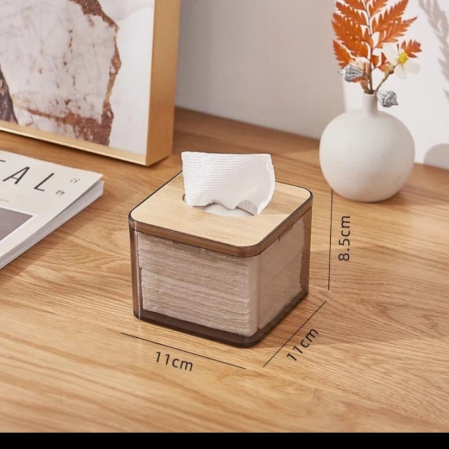 Jual Kotak Tissue Kecil Mika Akrilik Bening Transparan Tutup Kayu Awet ...