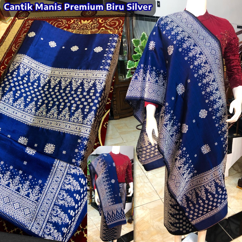 Jual TERLARIS Songket Cantik Manis Exclusive Biru Silver/Songket Tenun Palembang asli Tenun ...