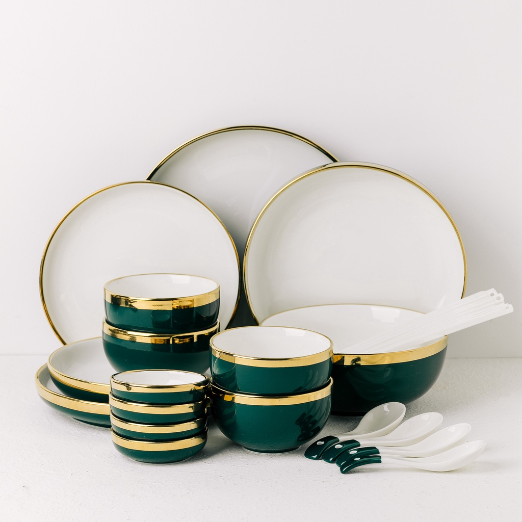 Jual ASHOME Piring Set 6 Orang Keramik List Gold Elegan Lengkap 26 Pcs ...