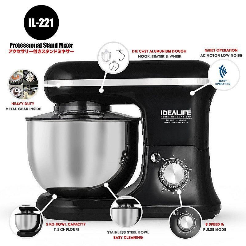 Jual Stand Mixer Jumbo IDEALIFE IL 221 5kg Mixer Berdiri IL221 5L Duduk ...
