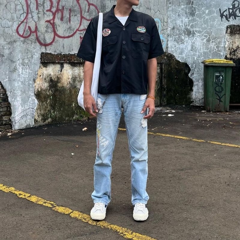 Jual WORKSHIRT OVERSIZE SEMI CROP BOXY FIT NEW PATCH HITAM/BLACK B ...