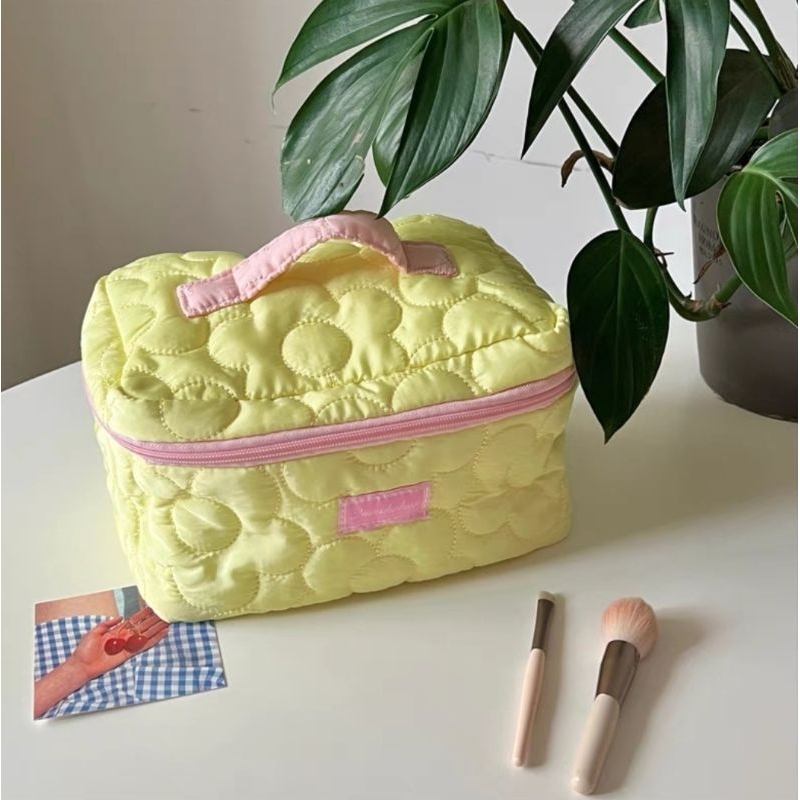 Jual READY PUFFY POUCH WARNA PASTEL MOTIF BUNGA POUCH KOSMETIK TAS MAKE UP WARNA PINK BIRU ...