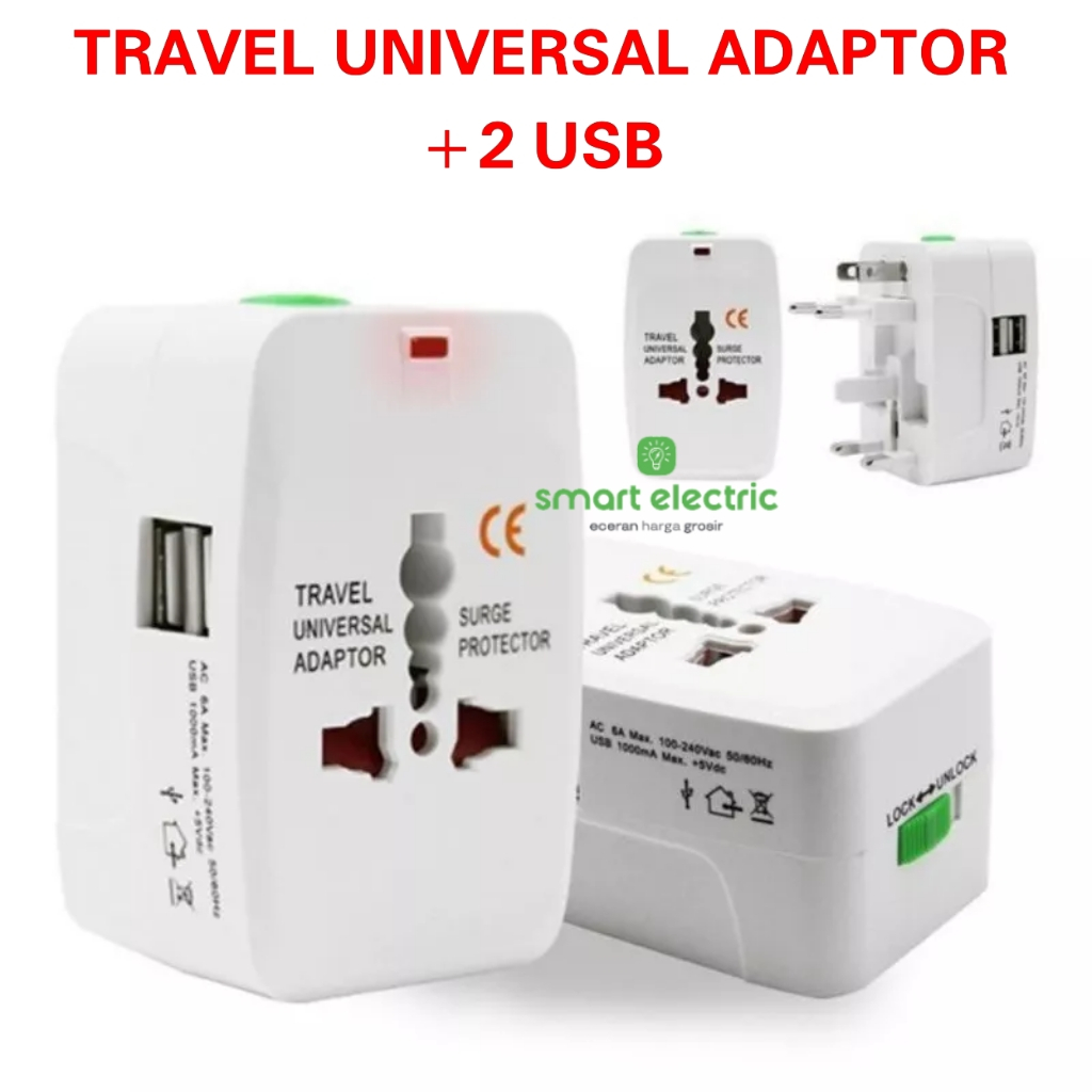Jual Universal Travel Adaptor +2 USB Colokan Luar Negeri Travel ...