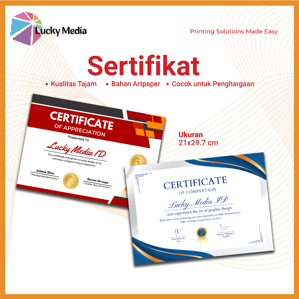 Jual Sertifikat Piagam Penghargaan Cetak Custom A4 Elegan Murah ...