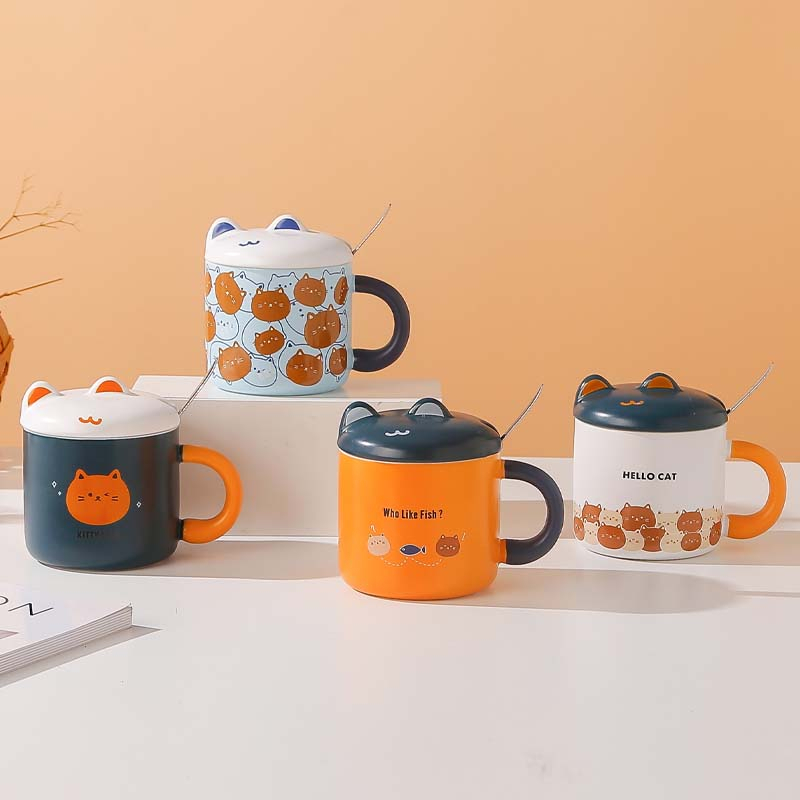 Jual YHOME Funny Cat Ceramic Mug with Lid/ Mug Kucing Keramik Lucu ...
