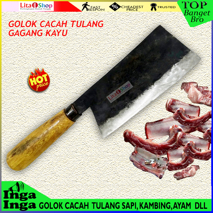 Jual Golok Kampak Cincang Daging Tulang Bahan Plat Besi Tempa Golok ...