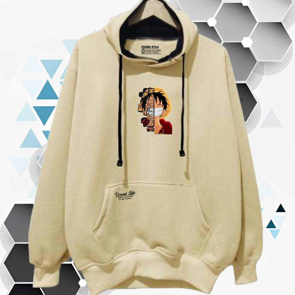 Jual Hoodie Pria Distro Warna Cream Sweater Hudi Anime One Piece Luffy ...