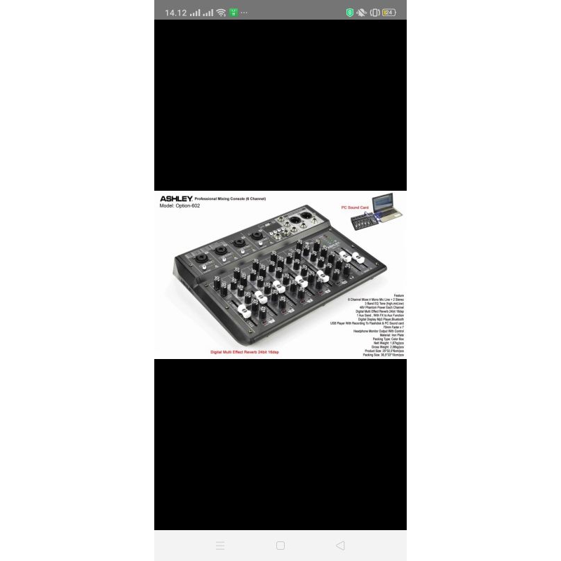 Jual mixer Ashley option 602 original 6ch PC soundcard bluetooth | Shopee Indonesia