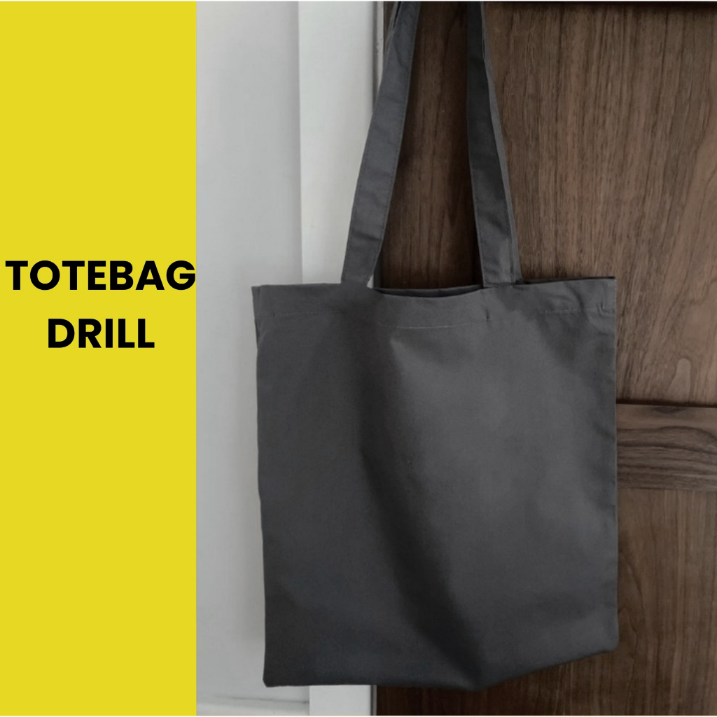 Jual tote bag Drill Warna Hitam Polos Pakai Resleting | Shopee Indonesia