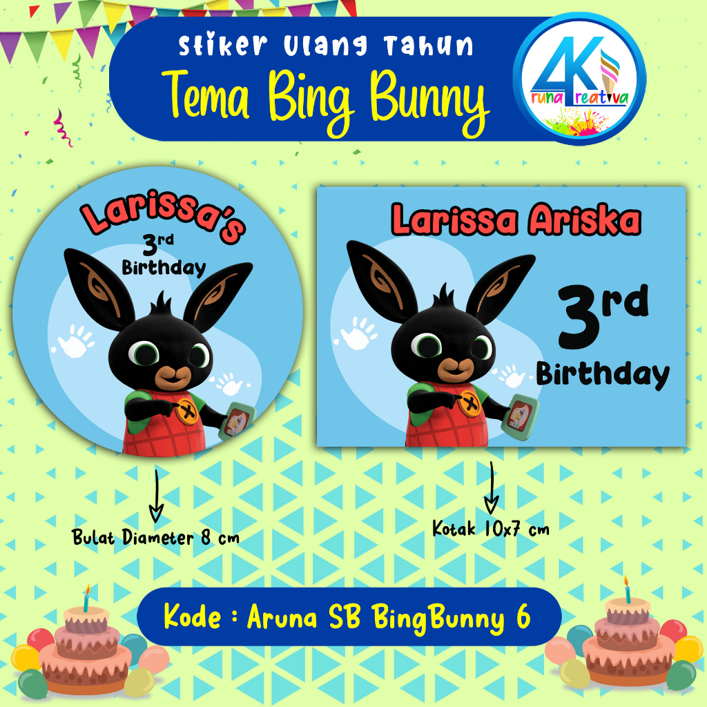 Jual Arunakreativa - 8Pcs Stiker Ulang Tahun Anak Bing! and Friends ...