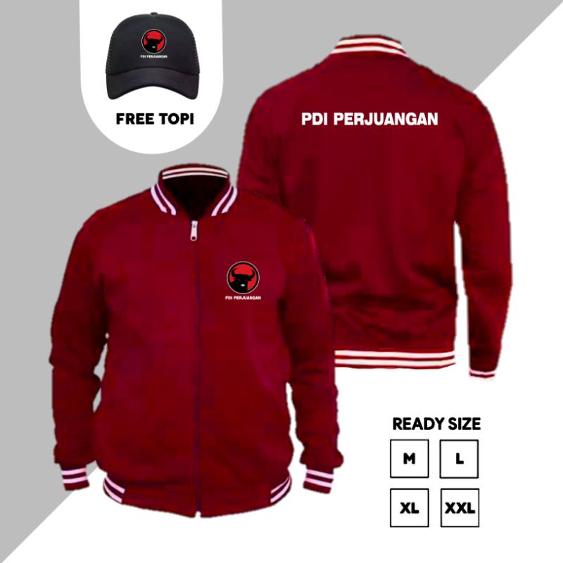 Jual JAKET BASEBAL PDIP/LOGO BANTENG TERBARU BANTENG FREE TOPI TIPE02 ...