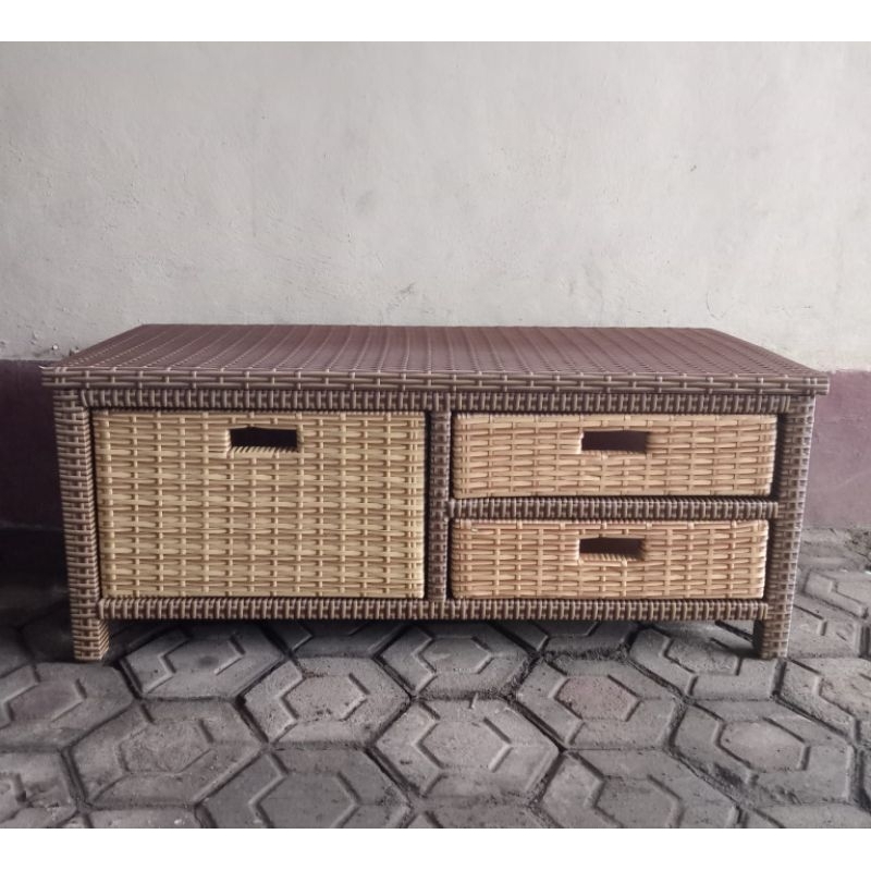 Jual Meja Tv Rotan Sintetis Meja Rak Laci 3 Serbaguna | Shopee Indonesia