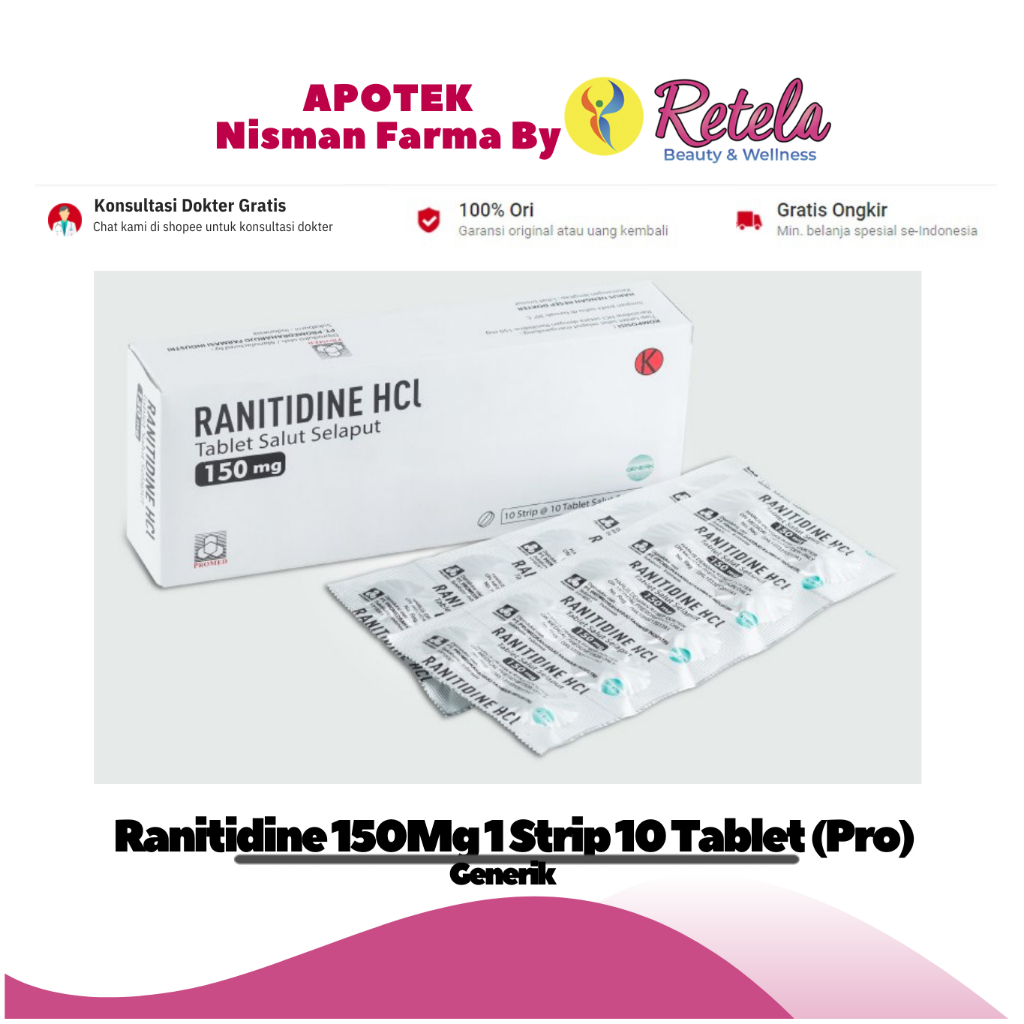 Jual RANITIDIN 150MG 1 STRIP ISI 10 TABLET (PRO) | Shopee Indonesia