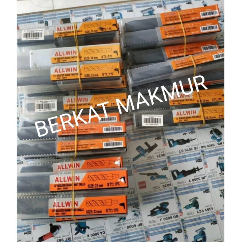 Jual Mata Bor Besi 23mm 24mm 25mm 26mm HSS Allwin Matabor 1/2" Reduced Shank Twist Drill 23 24 ...