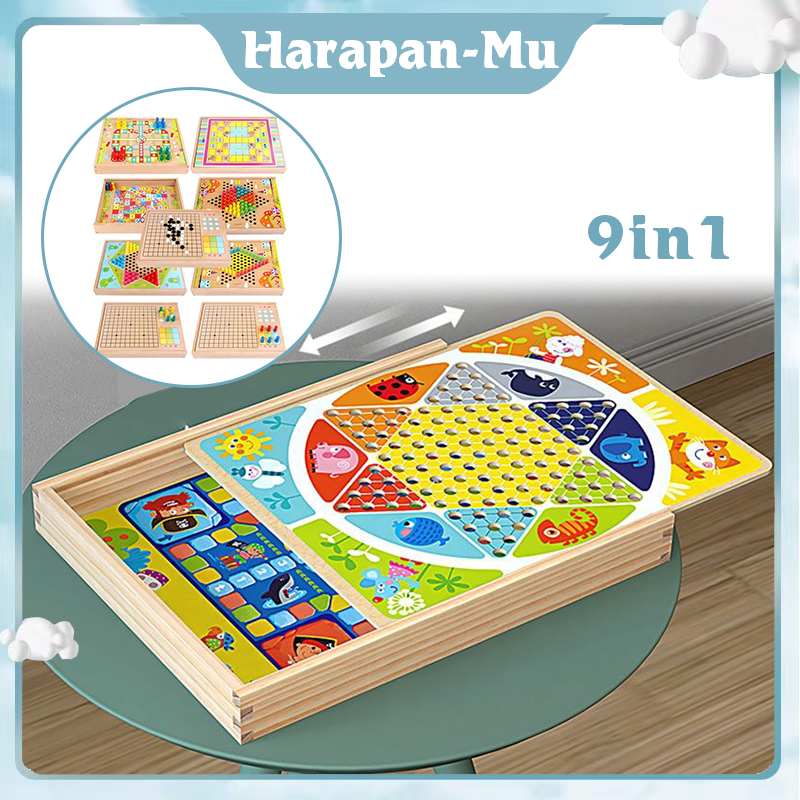 Jual 9in1 Wooden Board Game Chess Game Mainan Anak Edukasi Kayu Mainan ...