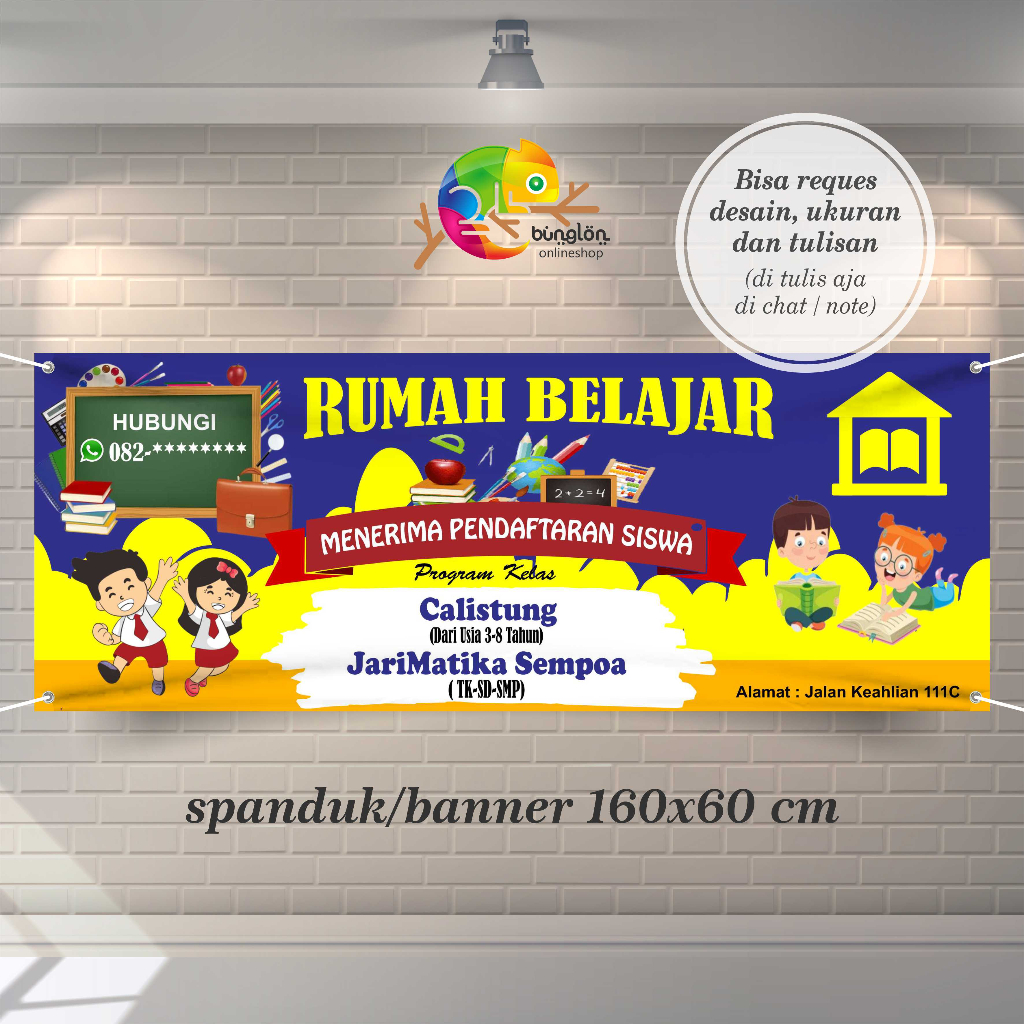 Jual MMT 160x60 Cm Spanduk Banner Rumah Belajar, Bimbel Bimbingan ...
