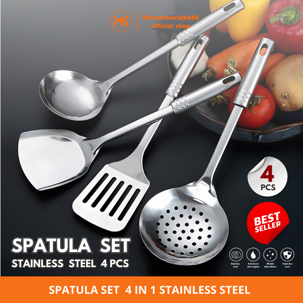 Jual MM - A120 - SPATULA SET STAINLESS STEEL ISI 4PCS - KITCHEN TOOLS ...