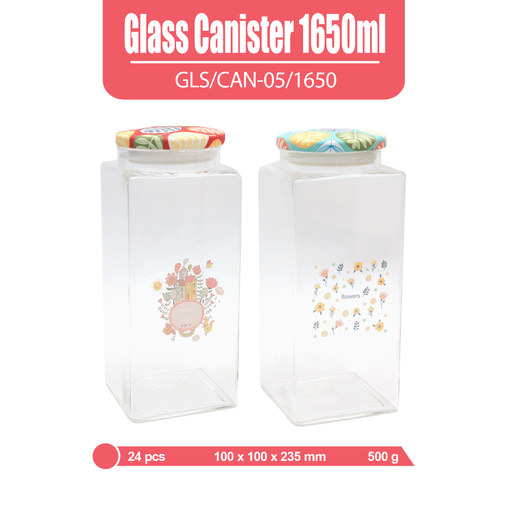 Jual Toples Kaca Kotak Tempat Penyimpanan Snack Makanan 1650 ml ...