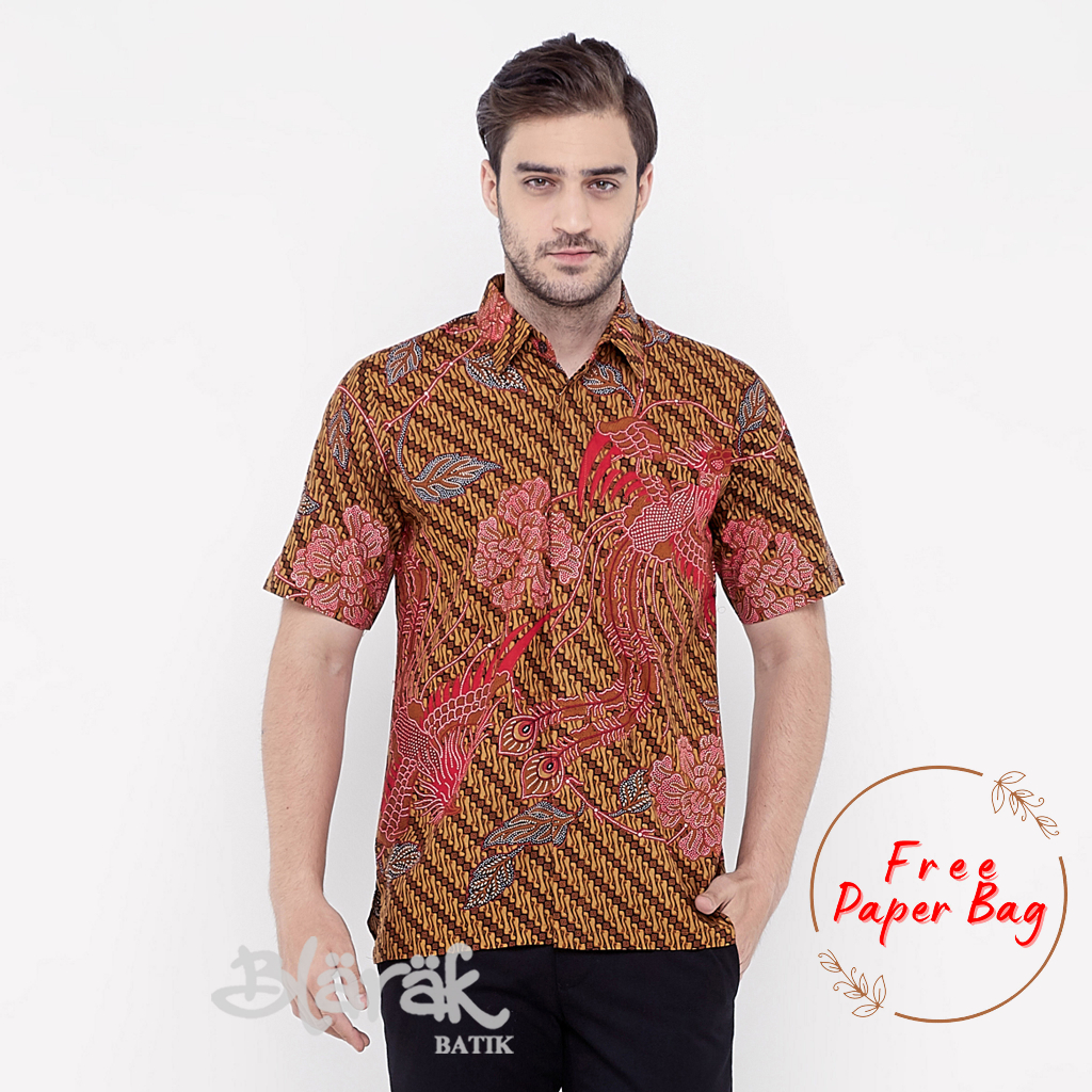 Jual BLARAK - Baju Batik Pria Seno Merak Merah Coklat | Shopee Indonesia