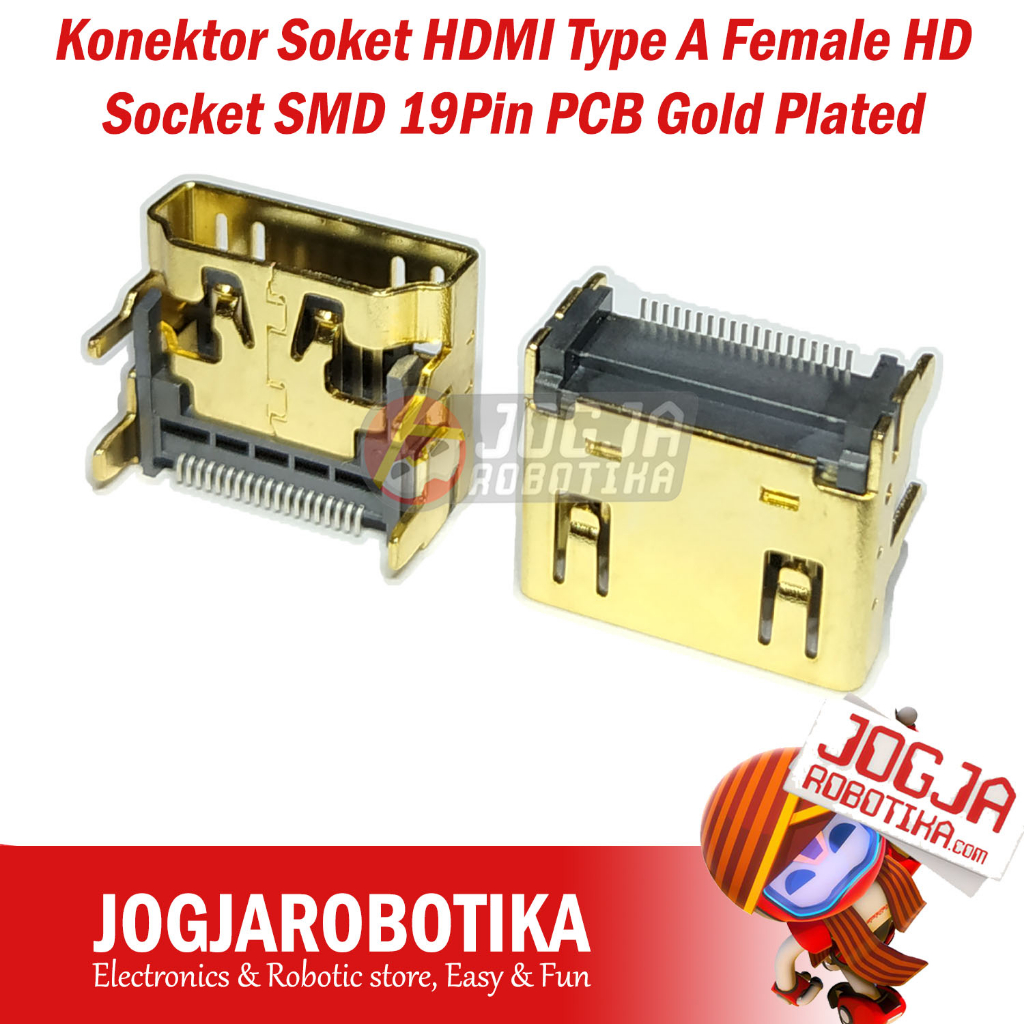 Jual Konektor Soket HDMI Type A Female HD Socket SMD 19Pin PCB Gold ...