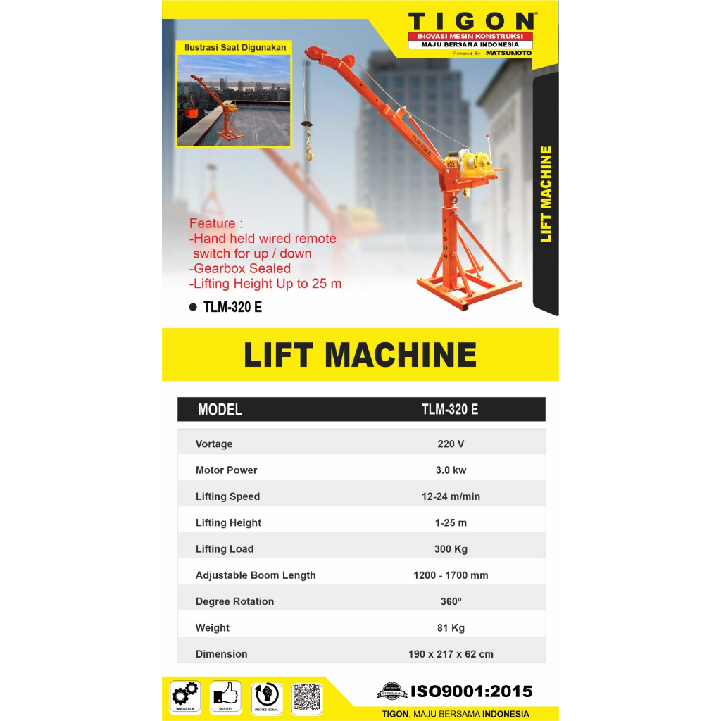 Jual MESIN PENGANGKAT DAN DEREK | LIFT MACHINE TIGON TLM-320 E | Shopee ...