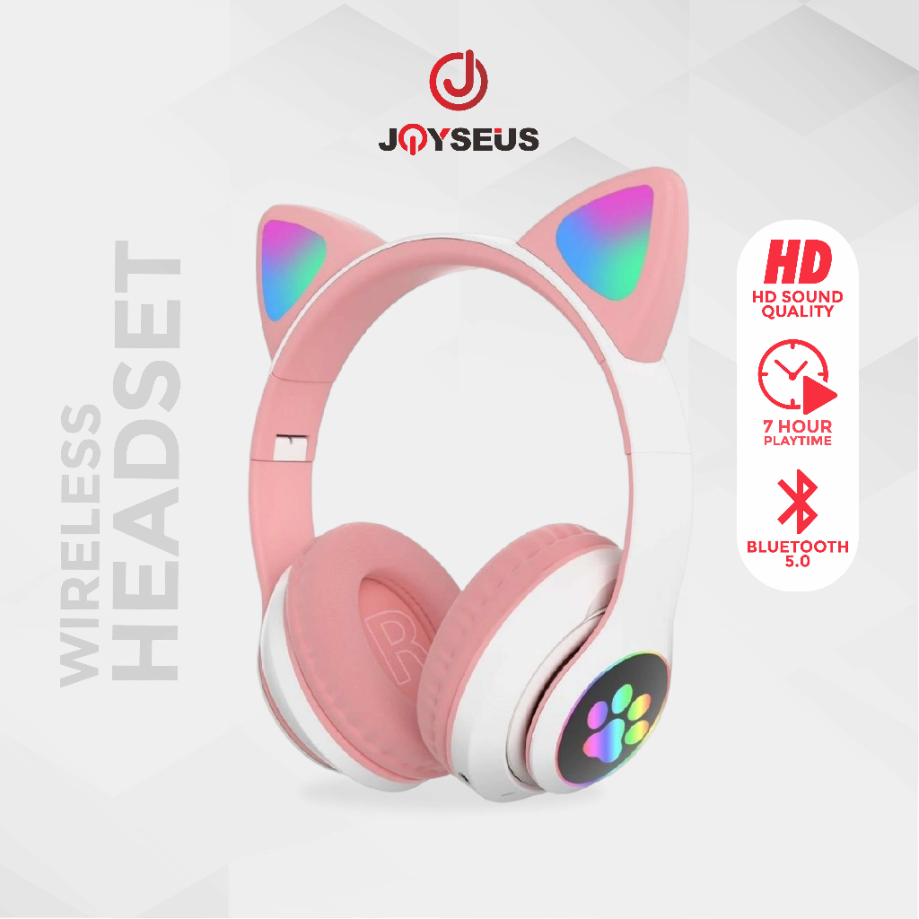 Jual JOYSEUS LED Bluetooth Kucing Cat Headphone Bluetooth 5.0 Wireless ...