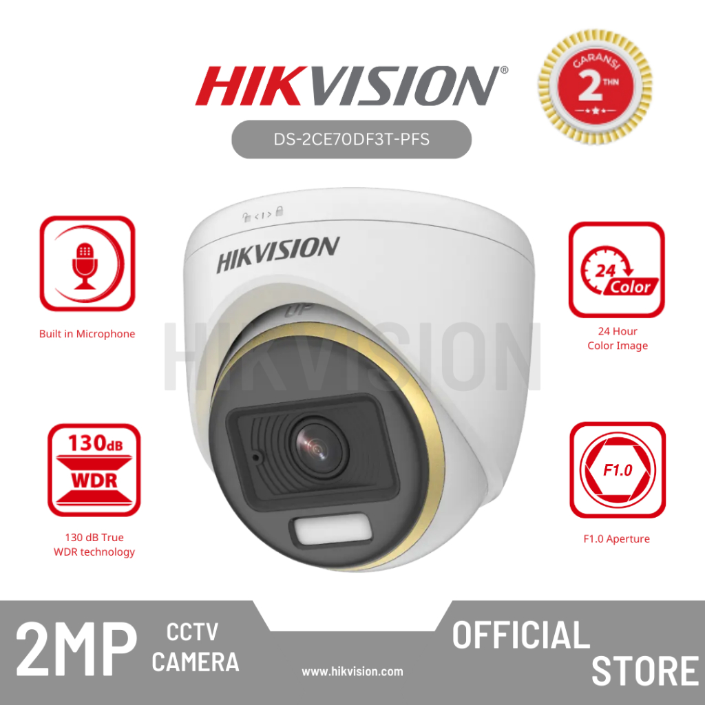 Jual HIKVISION - DS-2CE70DF3T-PFS Camera Analog CCTV 2MP ColorVu Indoor ...