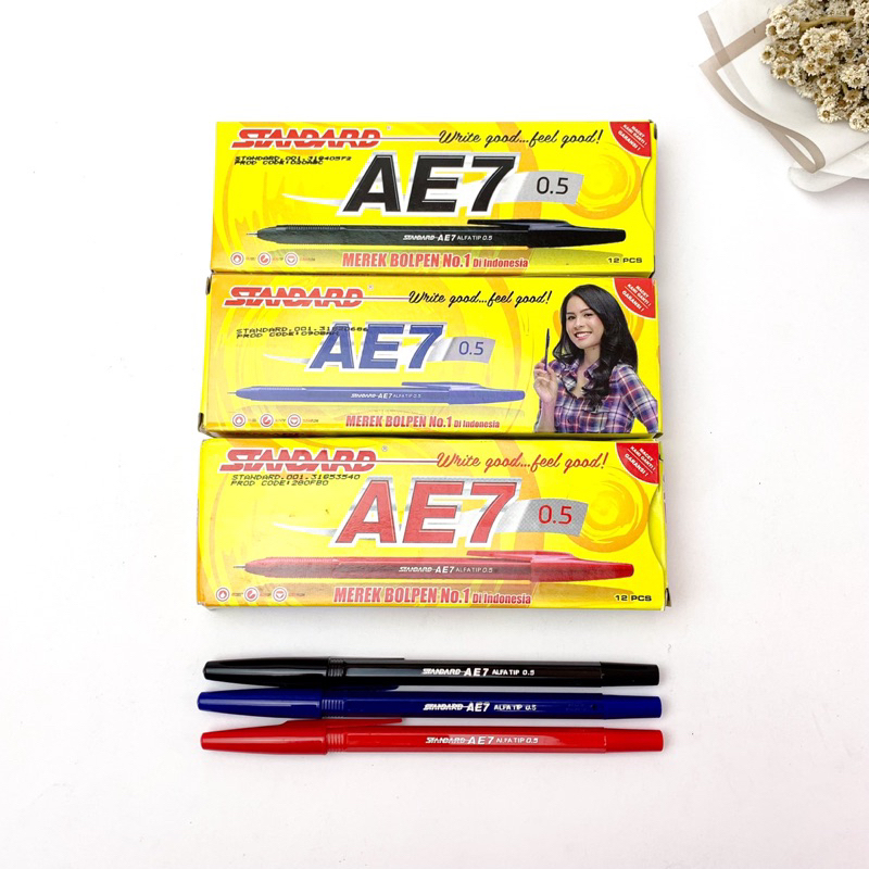 Jual 1 PAK PULPEN / BOLPEN / BALL POINT STANDARD AE7 0.5mm (12PCS) | Shopee Indonesia